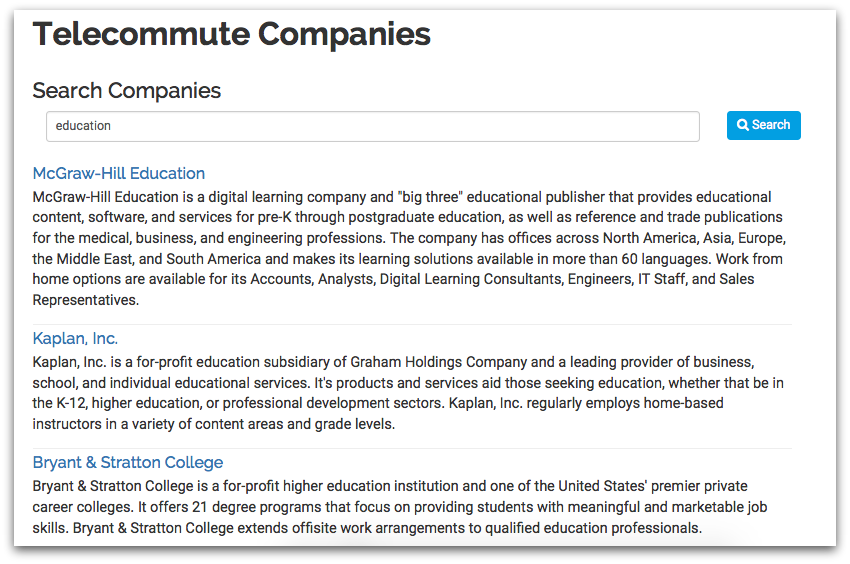 Using the Telecommute Companies Database - Remote Work From Home Job ...